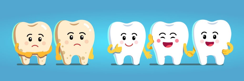 Smiling and upset animated cartoon teeth characters. Healthy smiling ...